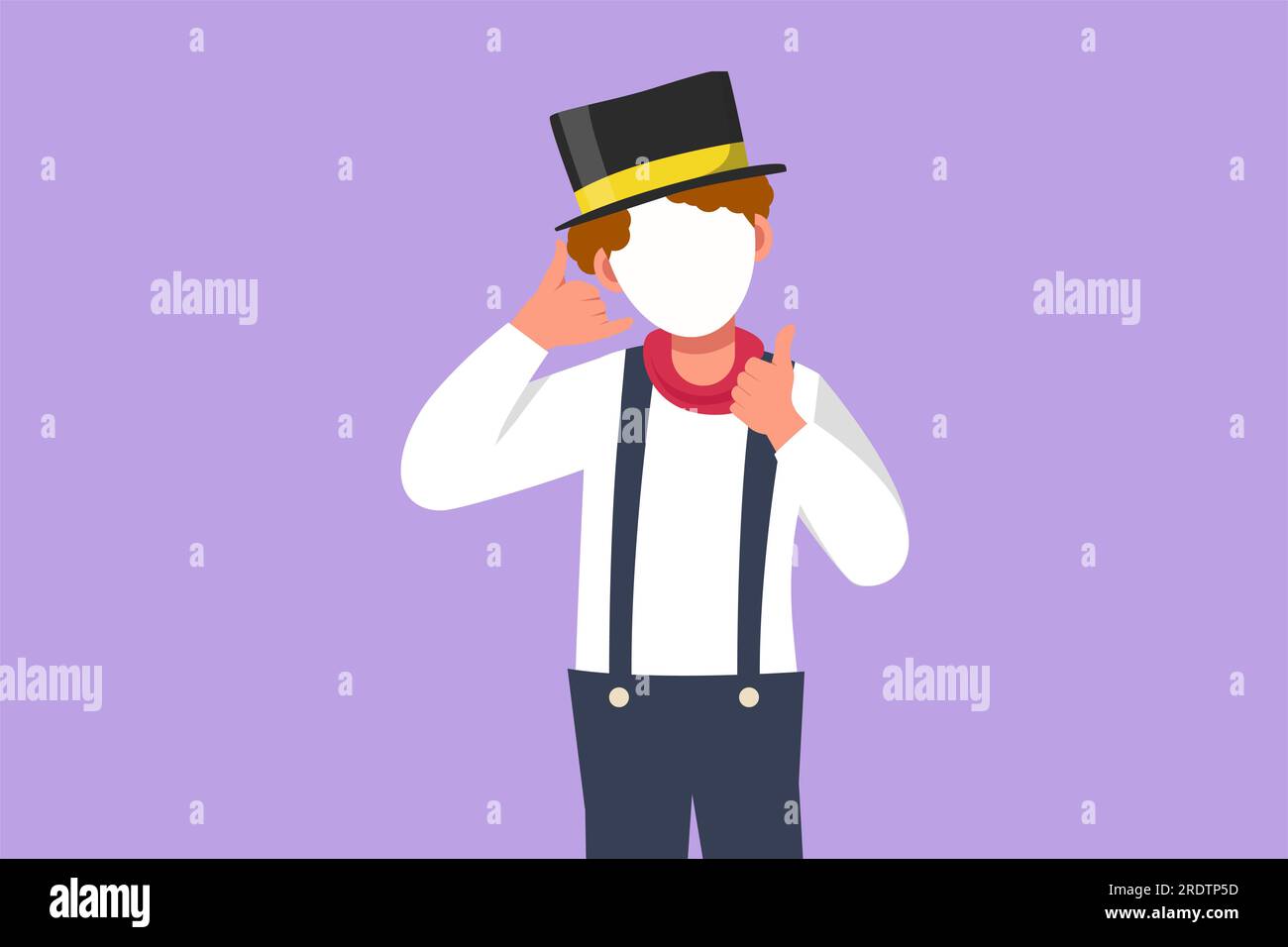Character flat drawing male mime artist say hi with call me gesture and ...