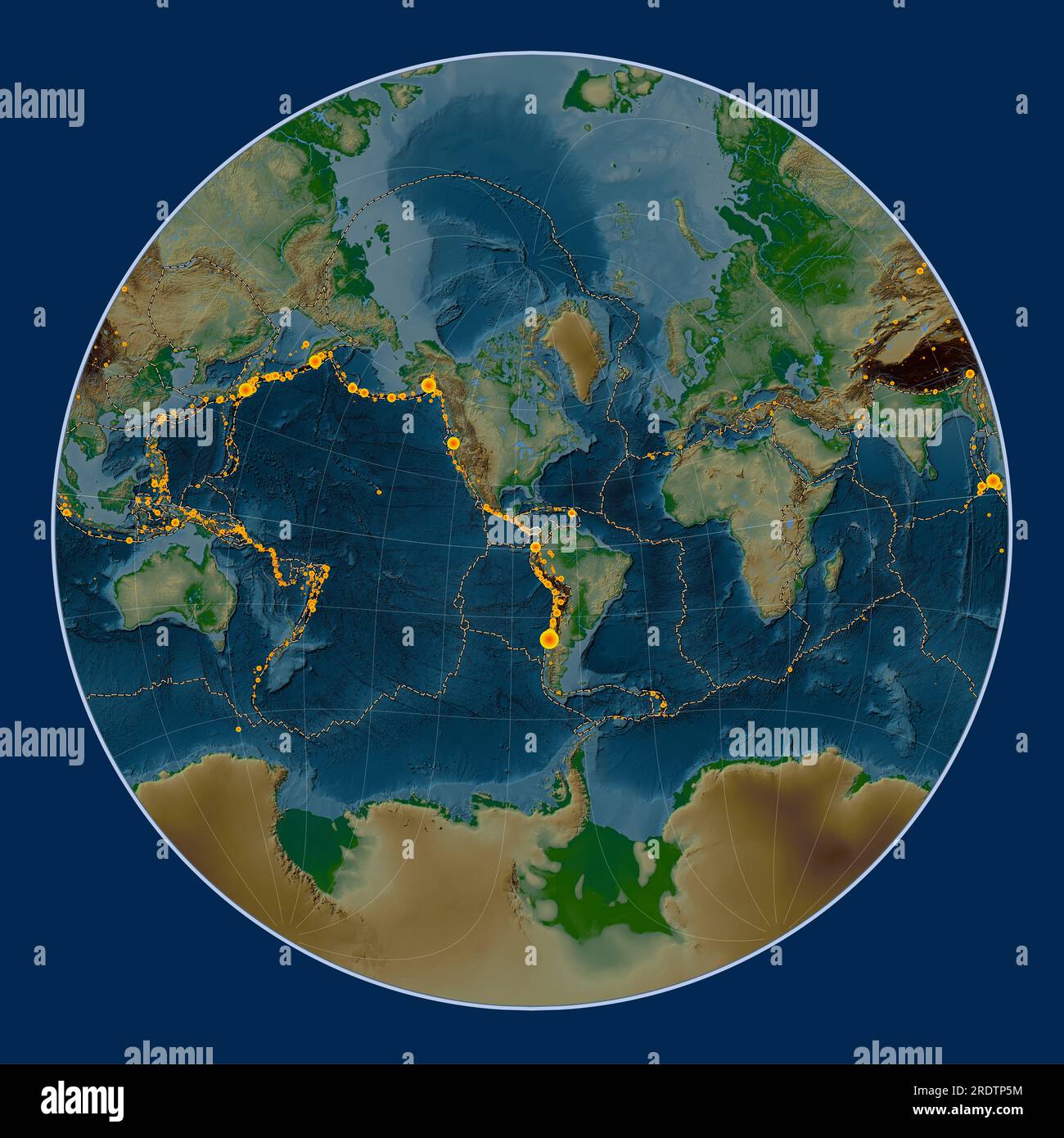 Panama tectonic plate on the physical elevation map in the Lagrange ...