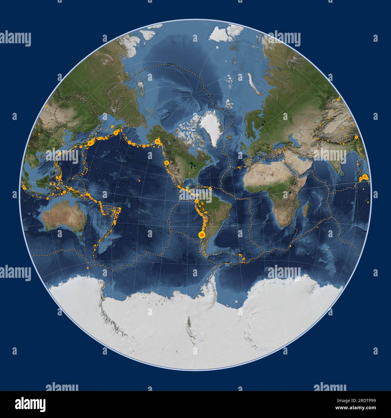 Panama Tectonic Plate On The Blue Marble Satellite Map In The Lagrange Oblique Projection