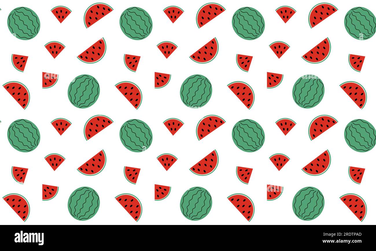 Vector seamless background in scandinavian style geometric patterns red watermelons on a white ...