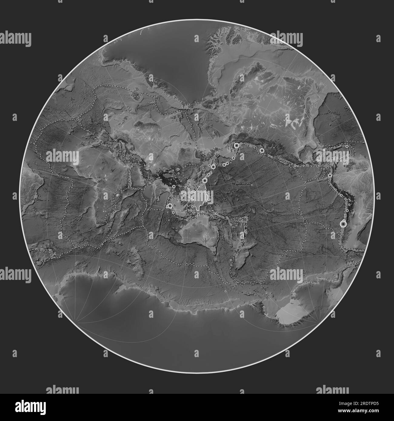 Philippine Sea tectonic plate on the grayscale elevation map in the ...