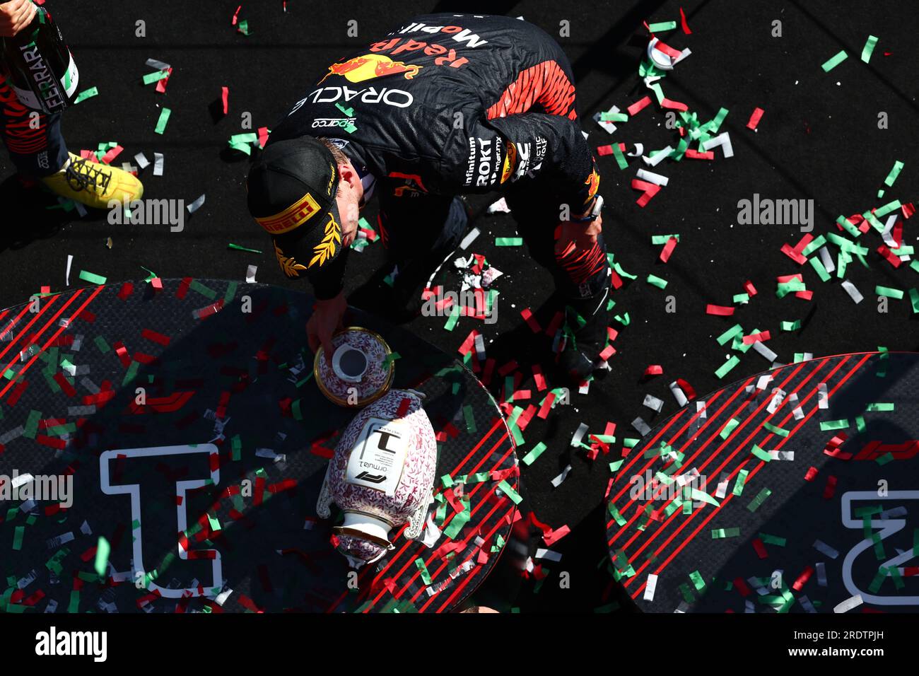 Budapest, Hungary. 23rd July, 2023. Race winner Max Verstappen (NLD) Red Bull Racing with his ...