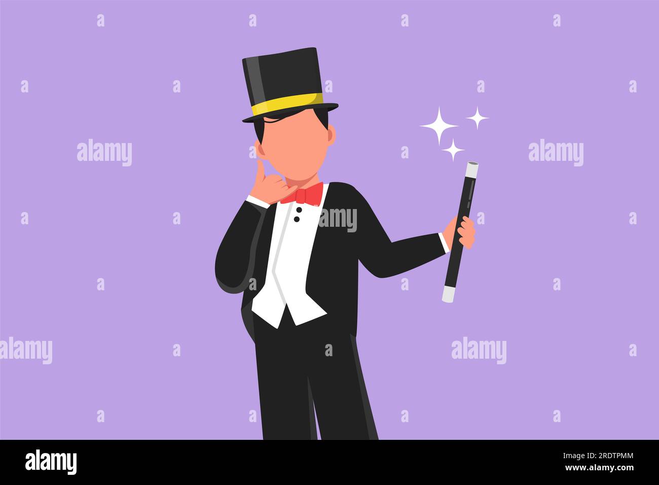 Graphic flat design drawing magician in tuxedo with call me gesture ...