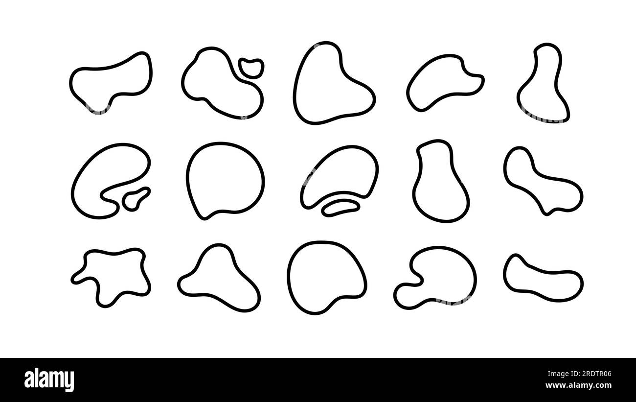 Outline blob shapes, fluid or liquid round abstract elements. Black ...