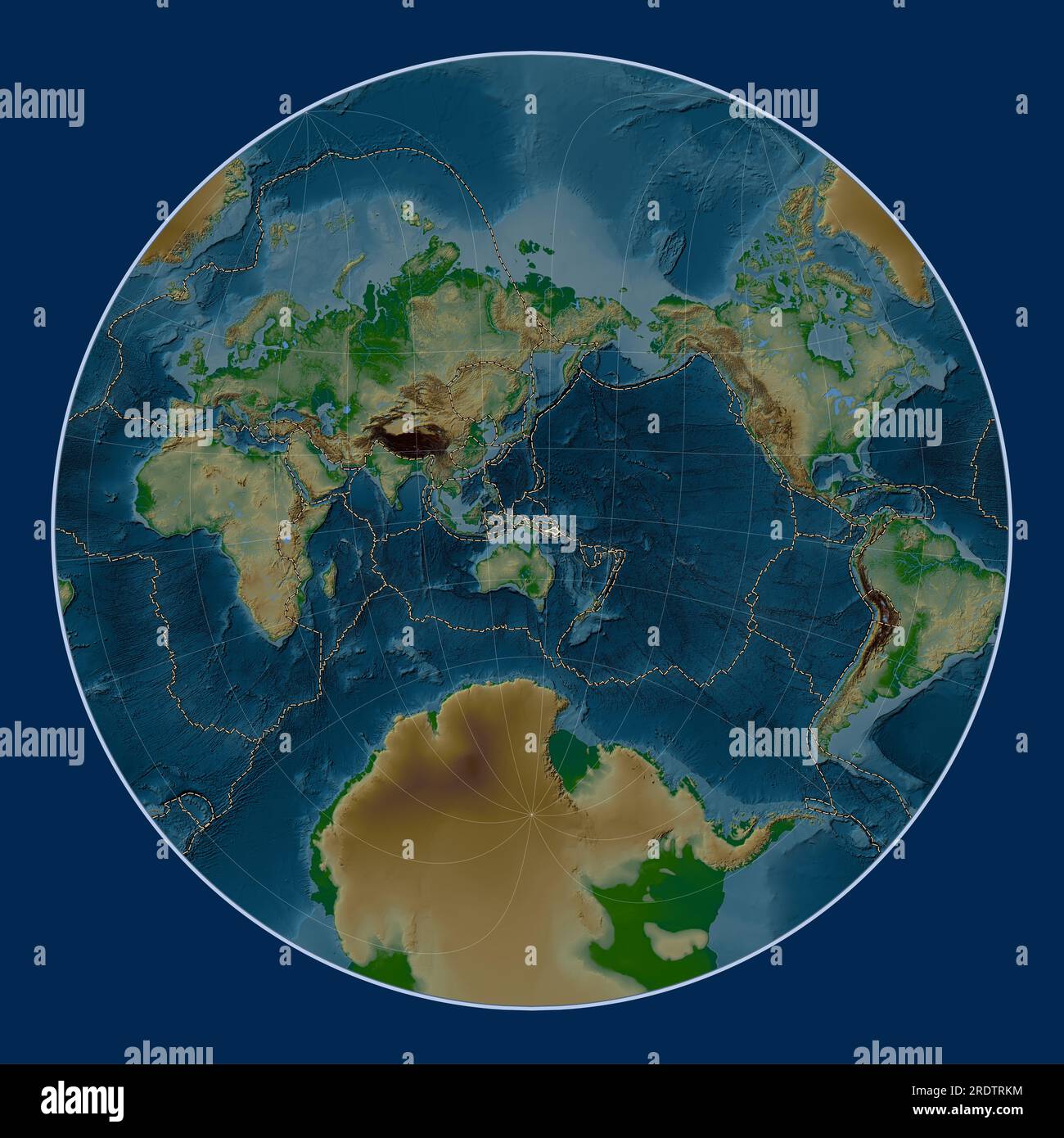 Solomon Sea tectonic plate on the physical elevation map in the ...