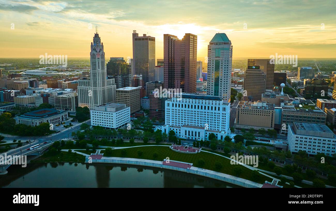 Aerial Huntington Tower and Vern Riffe State Office Tower with other ...