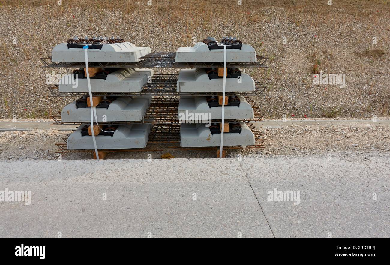 Closeup of railroad track sleepers and structural steel Stock Photo - Alamy