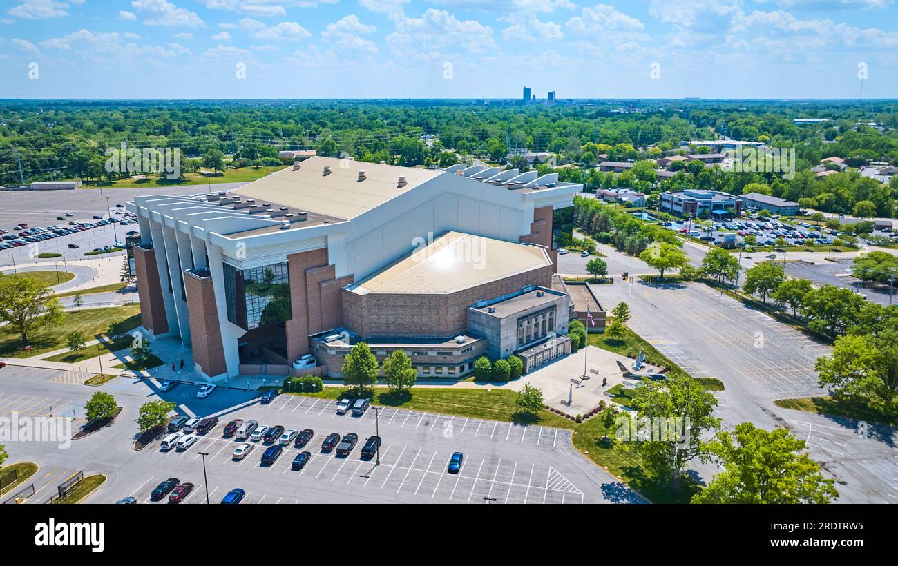 Aerial Allen Country War Memorial Coliseum exterior on bright summer ...