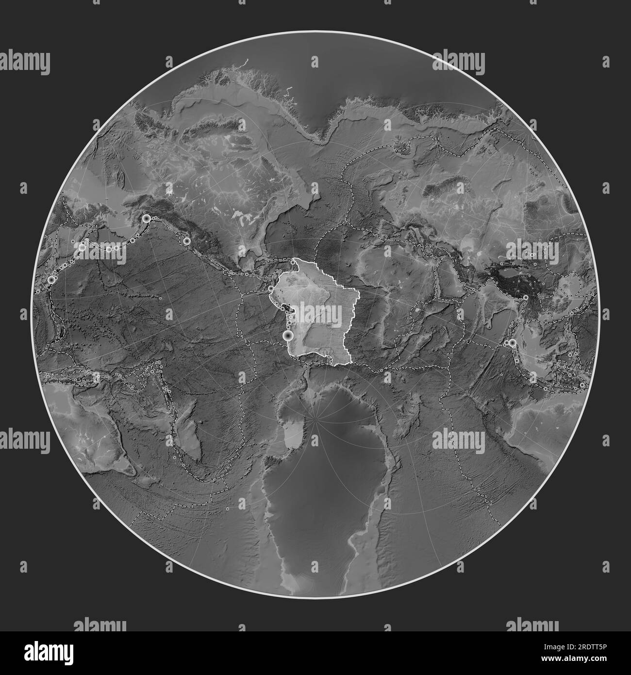 South American tectonic plate on the grayscale elevation map in the ...