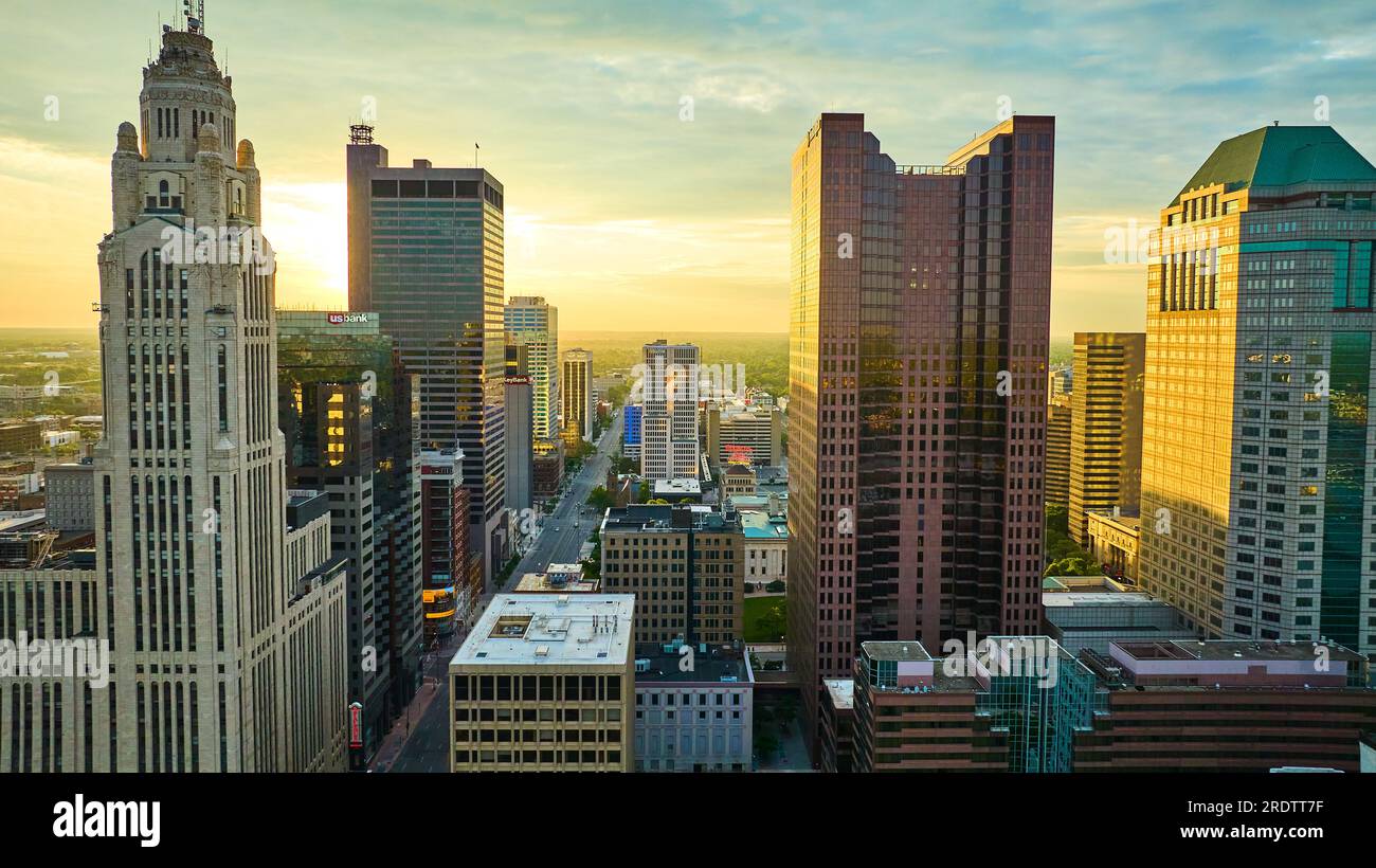 Aerial Rhodes State Office Tower and Huntington Tower and LeVeque Tower ...