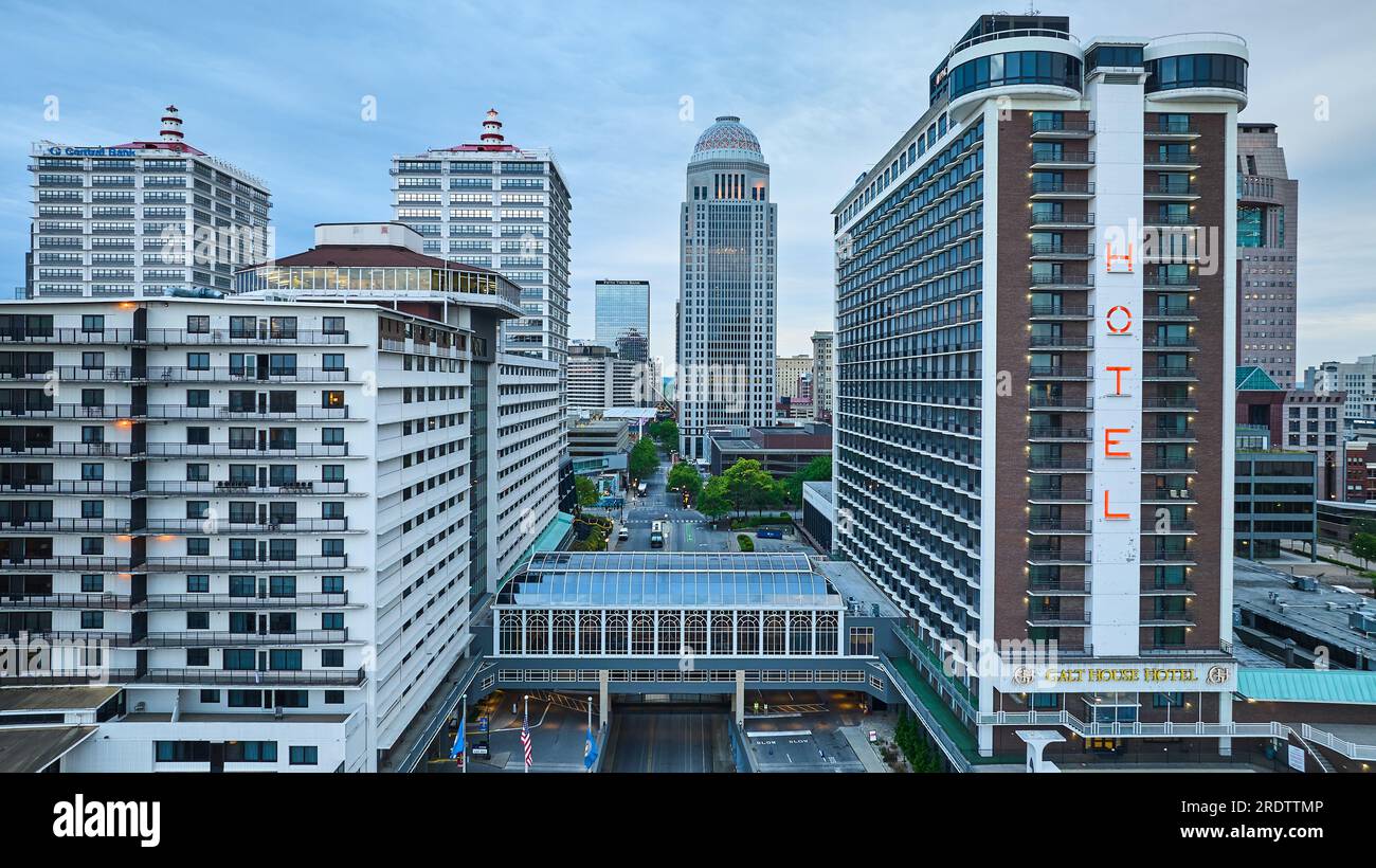 Downtown aerial Louisville KY hotel skyscraper distant 400 west market ...