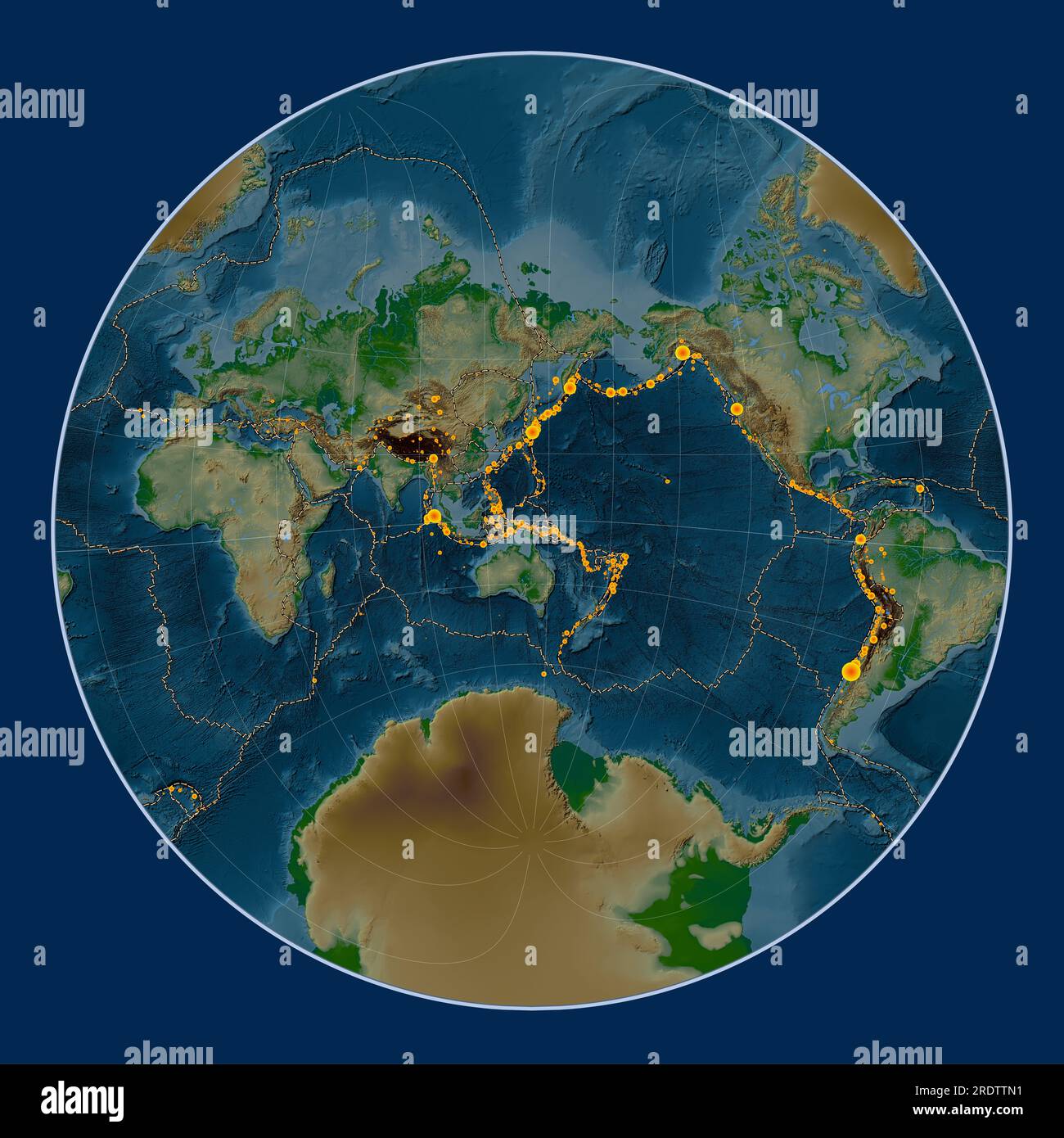 South Bismarck tectonic plate on the physical elevation map in the ...