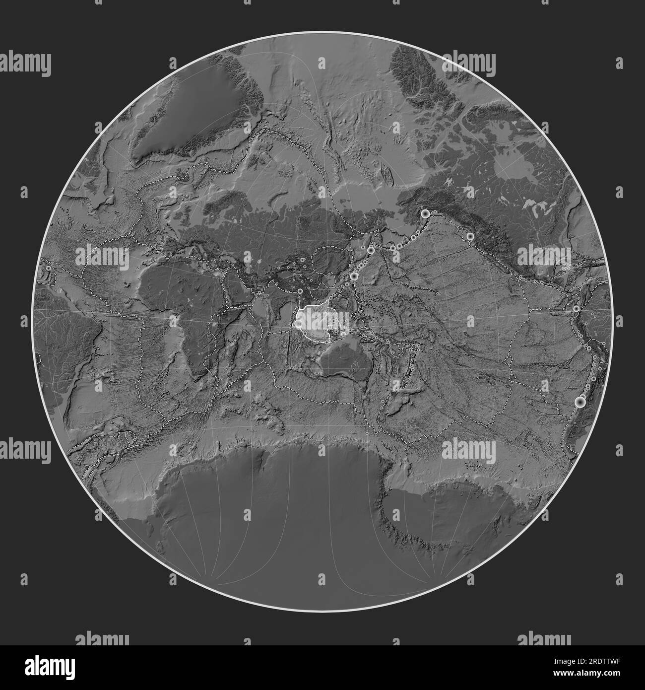 Sunda tectonic plate on the bilevel elevation map in the Lagrange ...