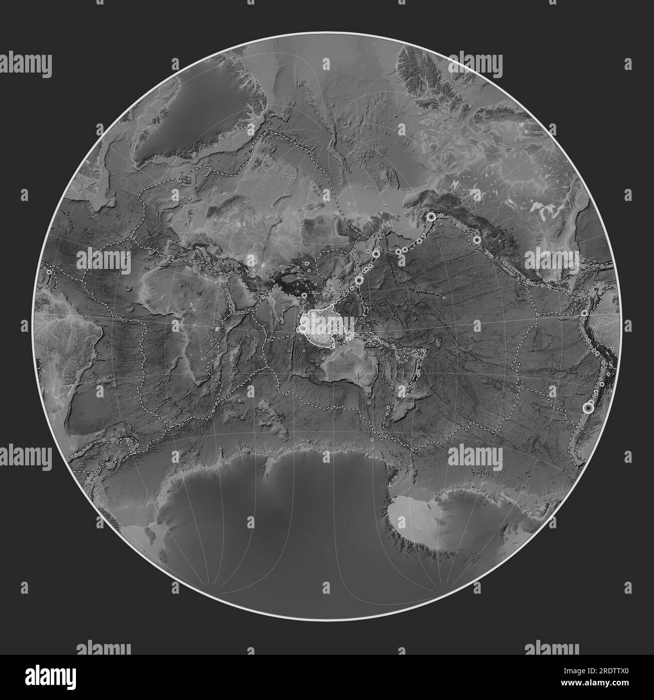 Sunda Tectonic Plate On The Grayscale Elevation Map In The Lagrange Oblique Projection Centered