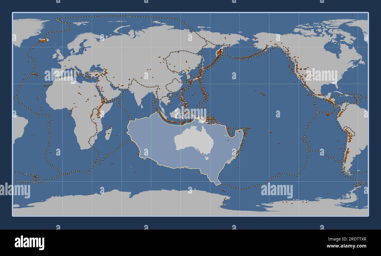 Australian tectonic plate on the solid contour map in the Patterson ...