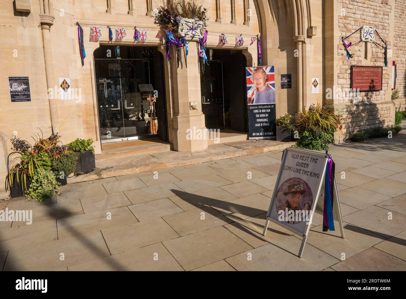 Memorial signs outside All Hallows Church Hampstead London days after ...