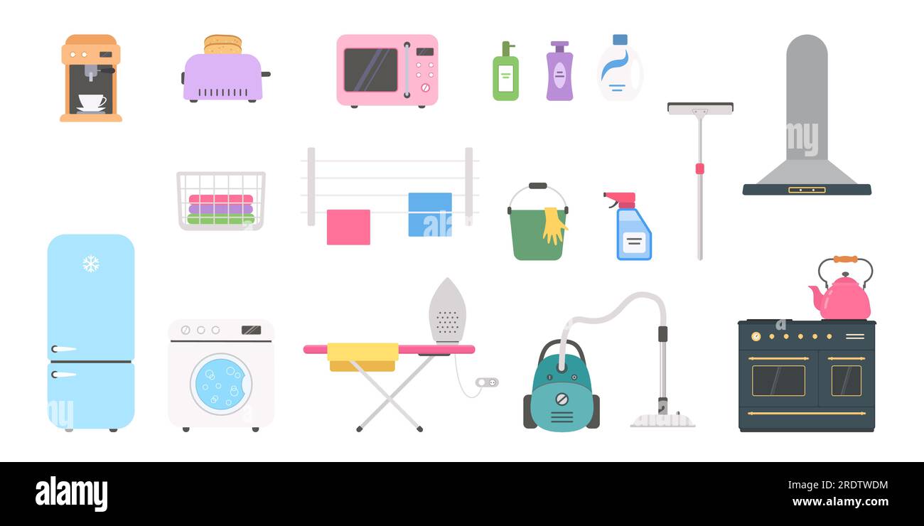 Set of appliances and cleaning tools for home Stock Vector Image & Art ...