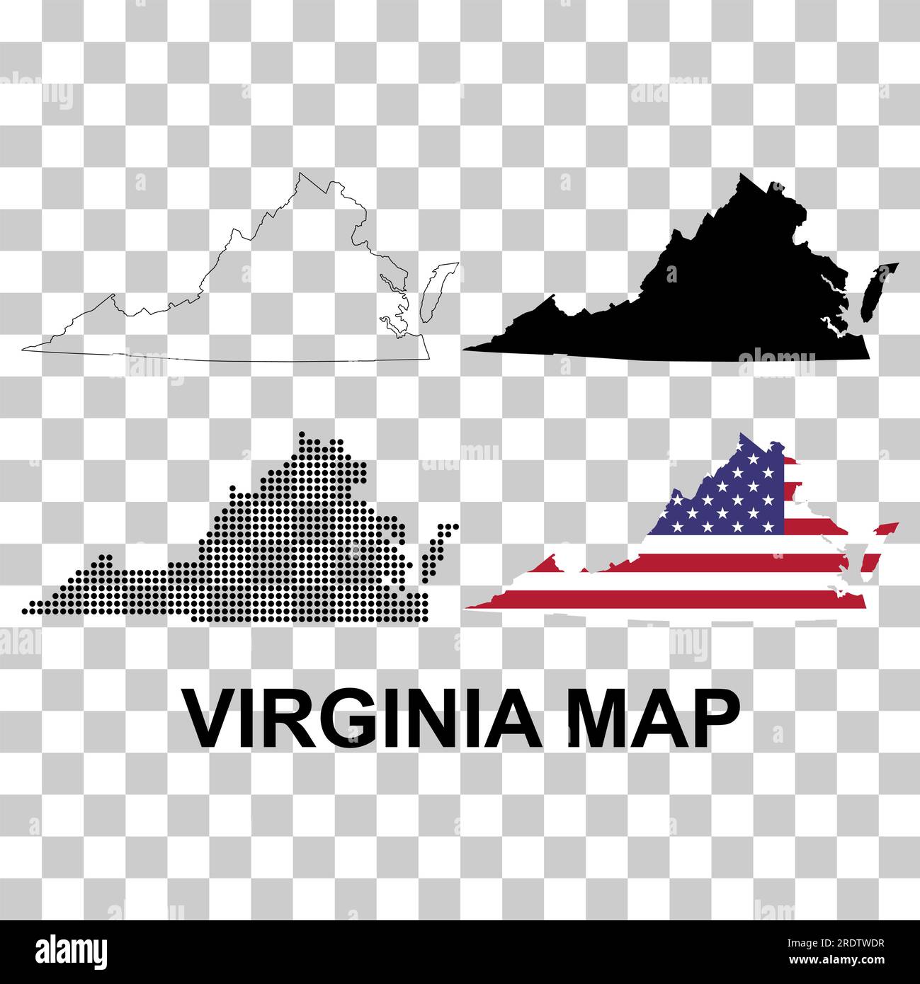 Set of Virginia map shape, united states of america. Flat concept icon ...