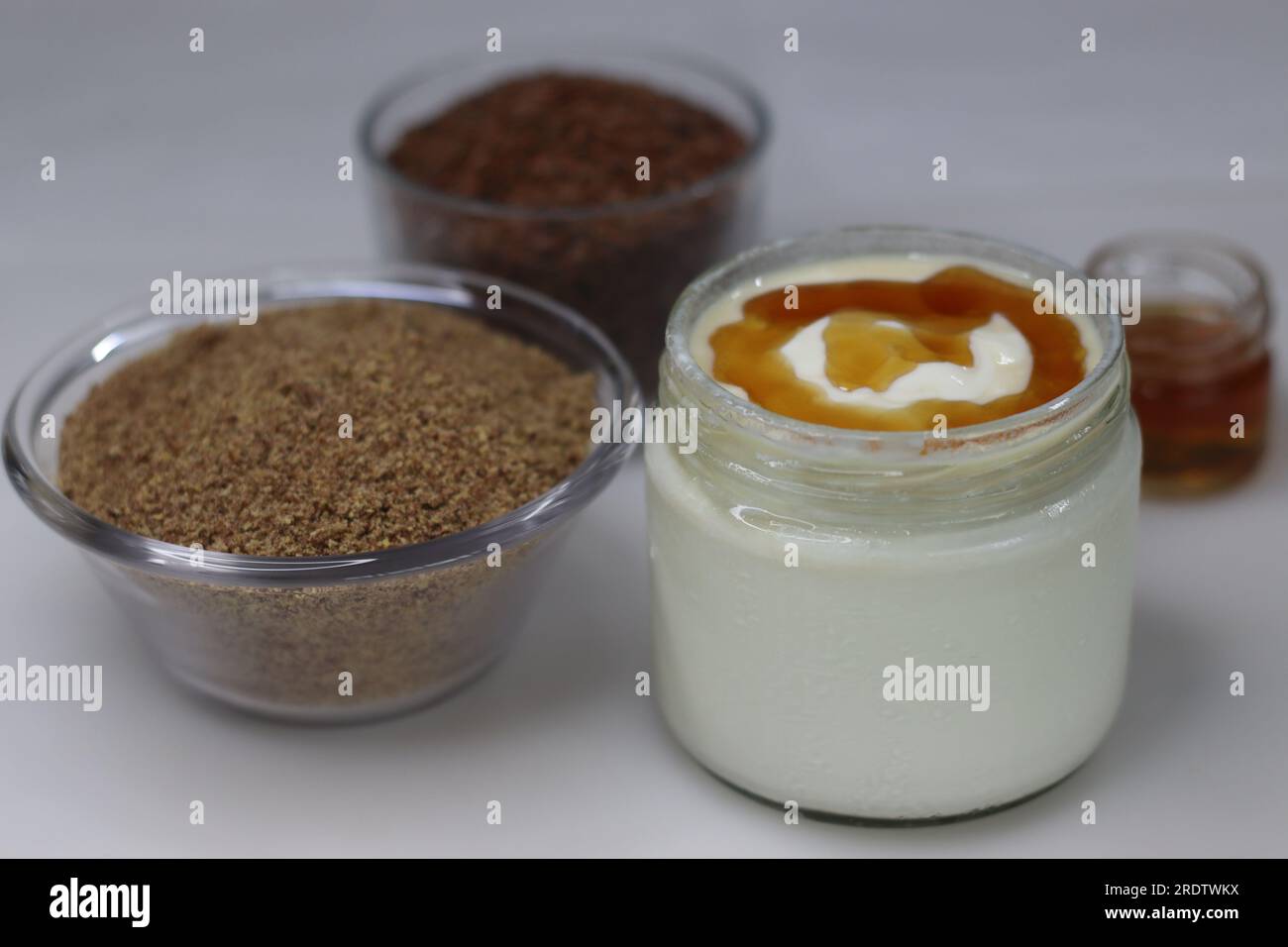 Curd Honey And Flax Seeds The Ingredients To Make Curd Honey And Flax Seed Mixture It Can