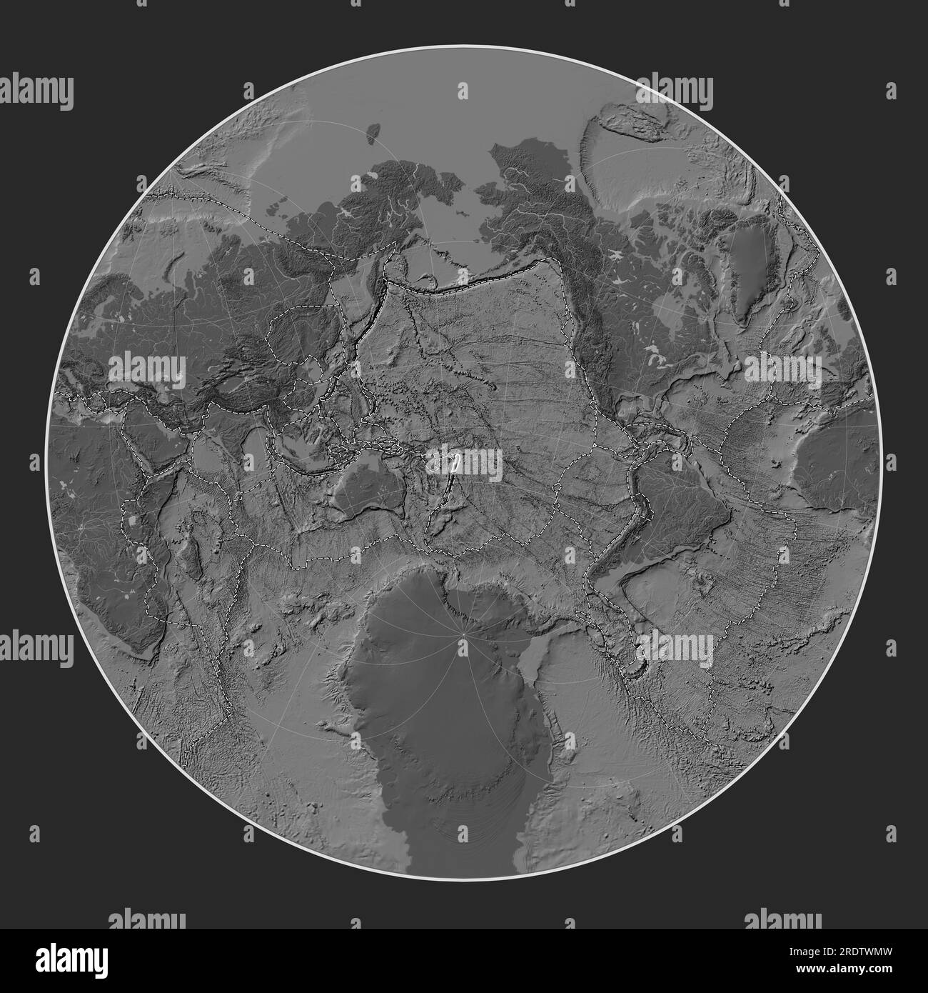 Tonga tectonic plate on the bilevel elevation map in the Lagrange ...