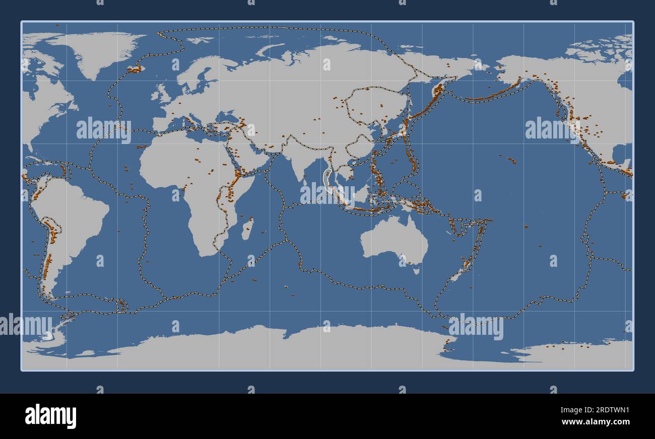 Shape of the Burma tectonic plate on the solid contour map in the ...