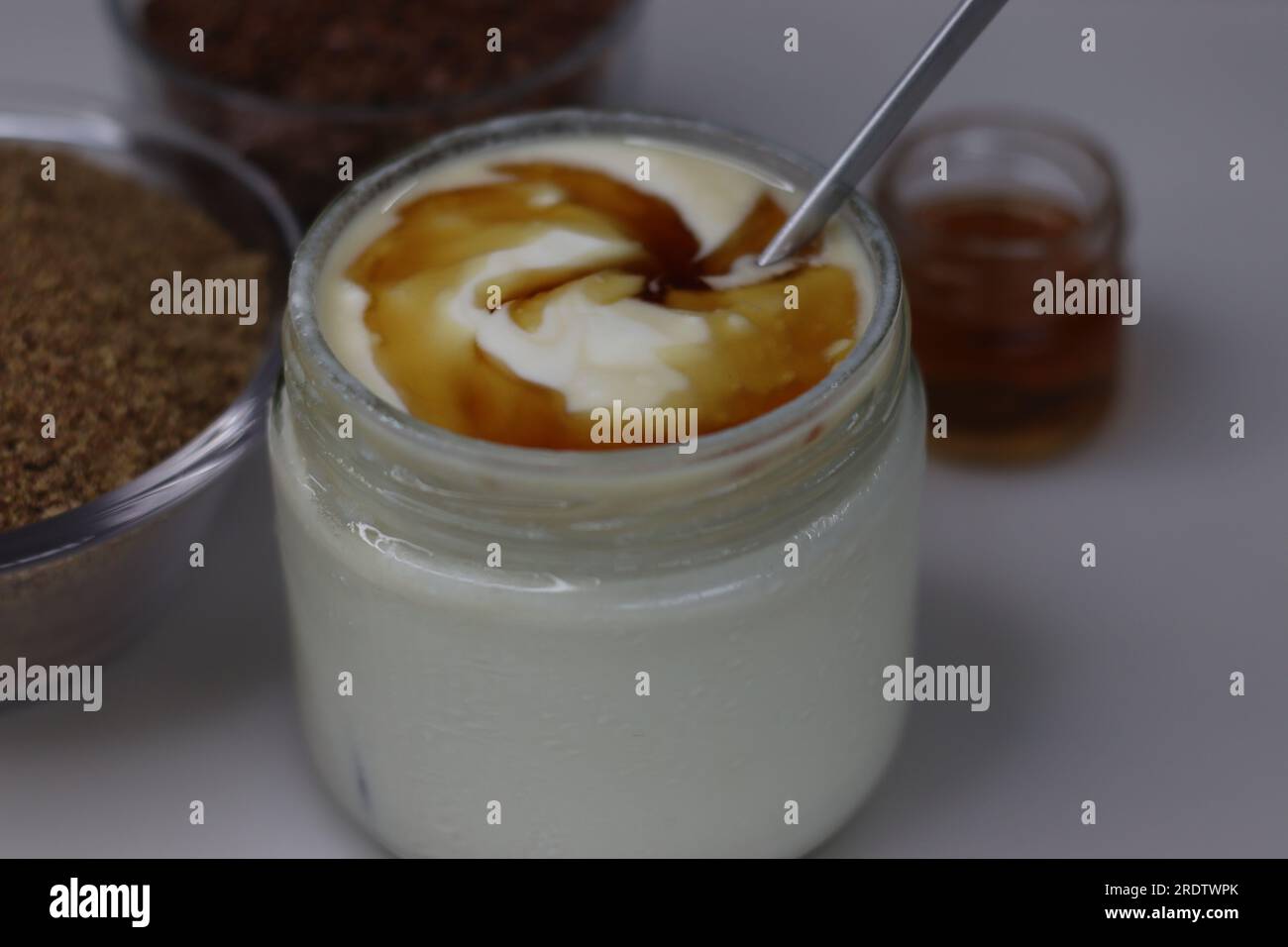 Curd Honey And Flax Seeds The Ingredients To Make Curd Honey And Flax Seed Mixture It Can
