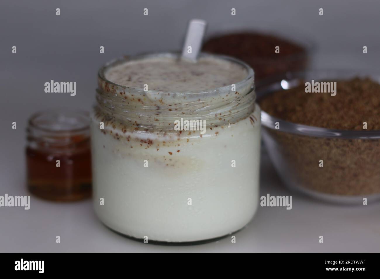 Curd Honey And Flax Seed Mix An Healthy Dessert To Consume After Lunch It Can Help Enhance