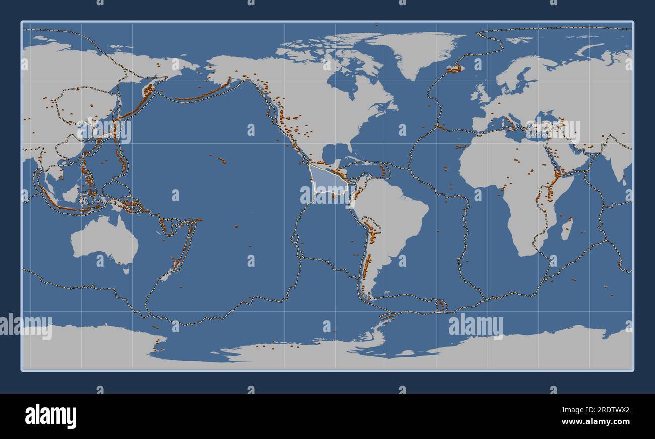 Shape of the Cocos tectonic plate on the solid contour map in the ...