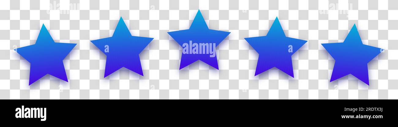 Five blue-purple stars with a shadow on a transparent background ...