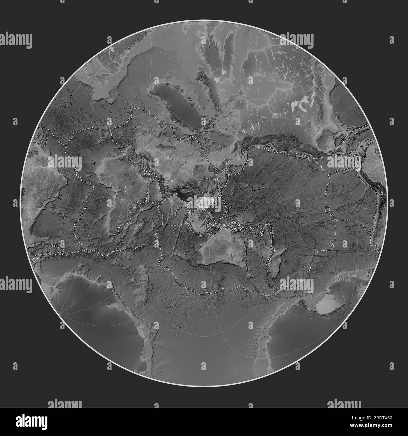Yangtze tectonic plate on the grayscale elevation map in the Lagrange ...