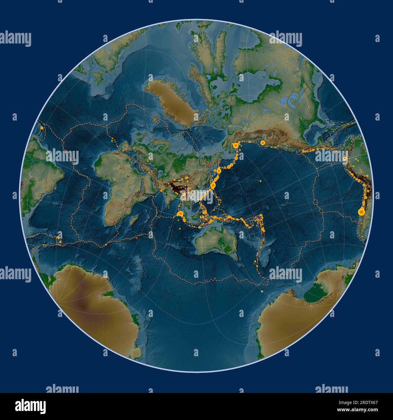 Yangtze Tectonic Plate On The Physical Elevation Map In The Lagrange Oblique Projection Centered