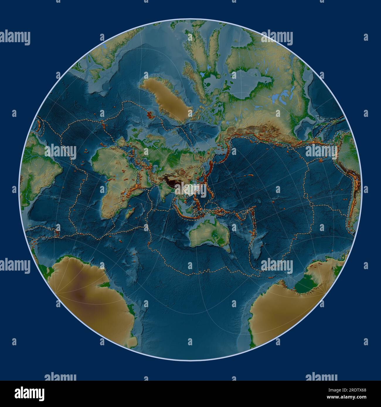Yangtze Tectonic Plate On The Physical Elevation Map In The Lagrange Oblique Projection Centered