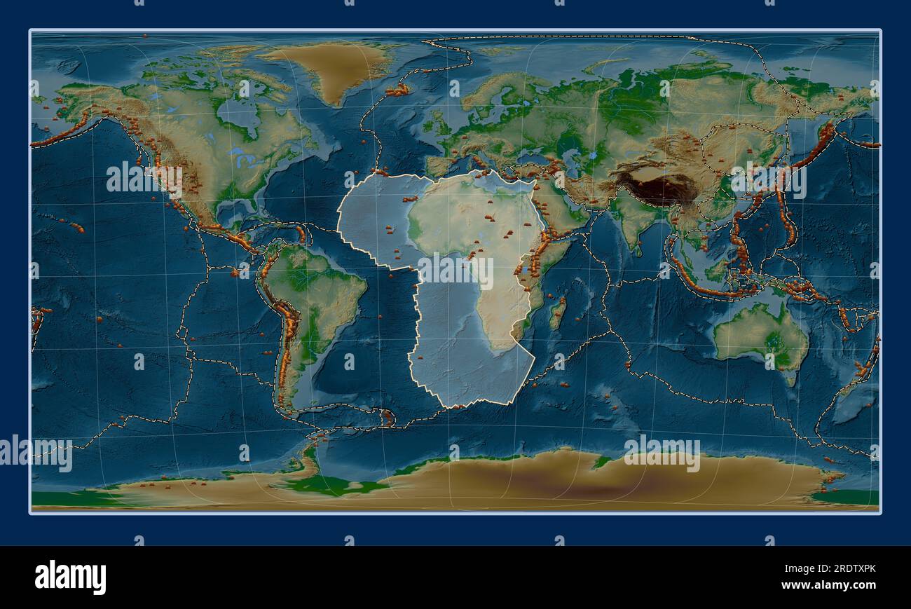 African tectonic plate on the physical elevation map in the Patterson ...
