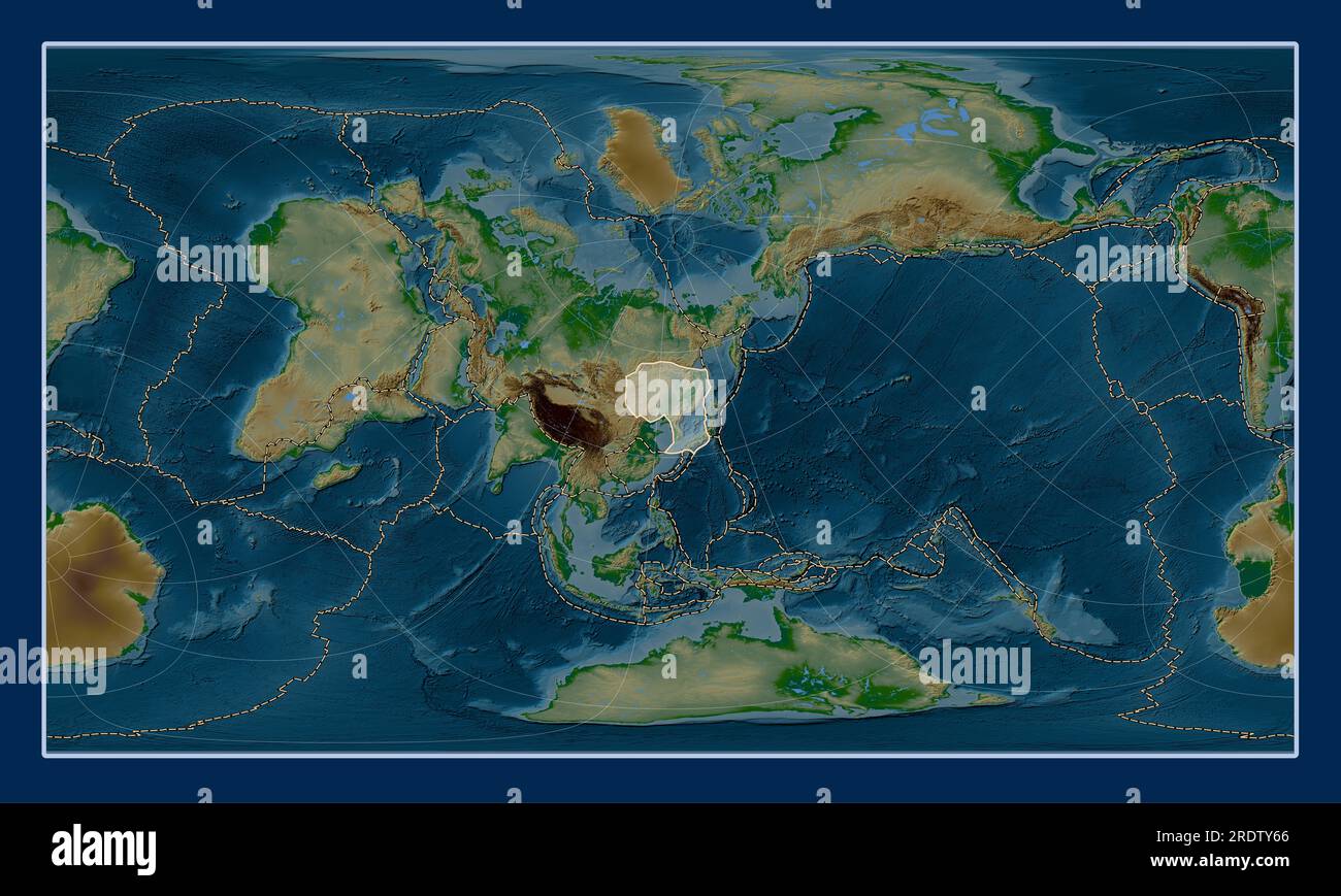 Amur tectonic plate on the physical elevation map in the Patterson ...