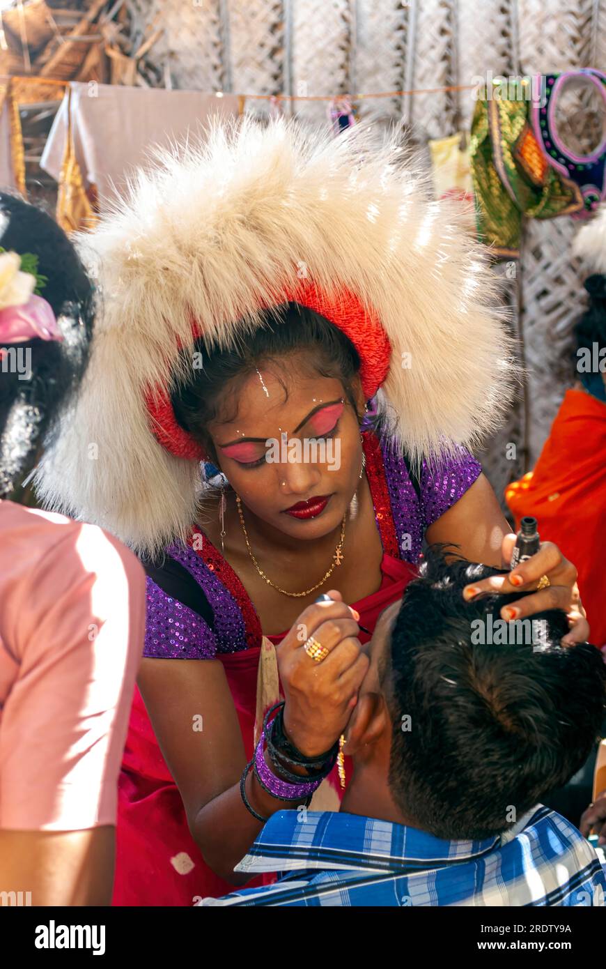 Folk artists doing makeup during Dasara Dussera Dusera Festival at ...