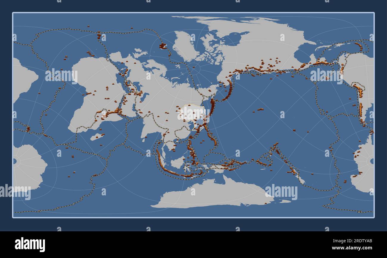 Amur Tectonic Plate On The Solid Contour Map In The Patterson Cylindrical Oblique Projection