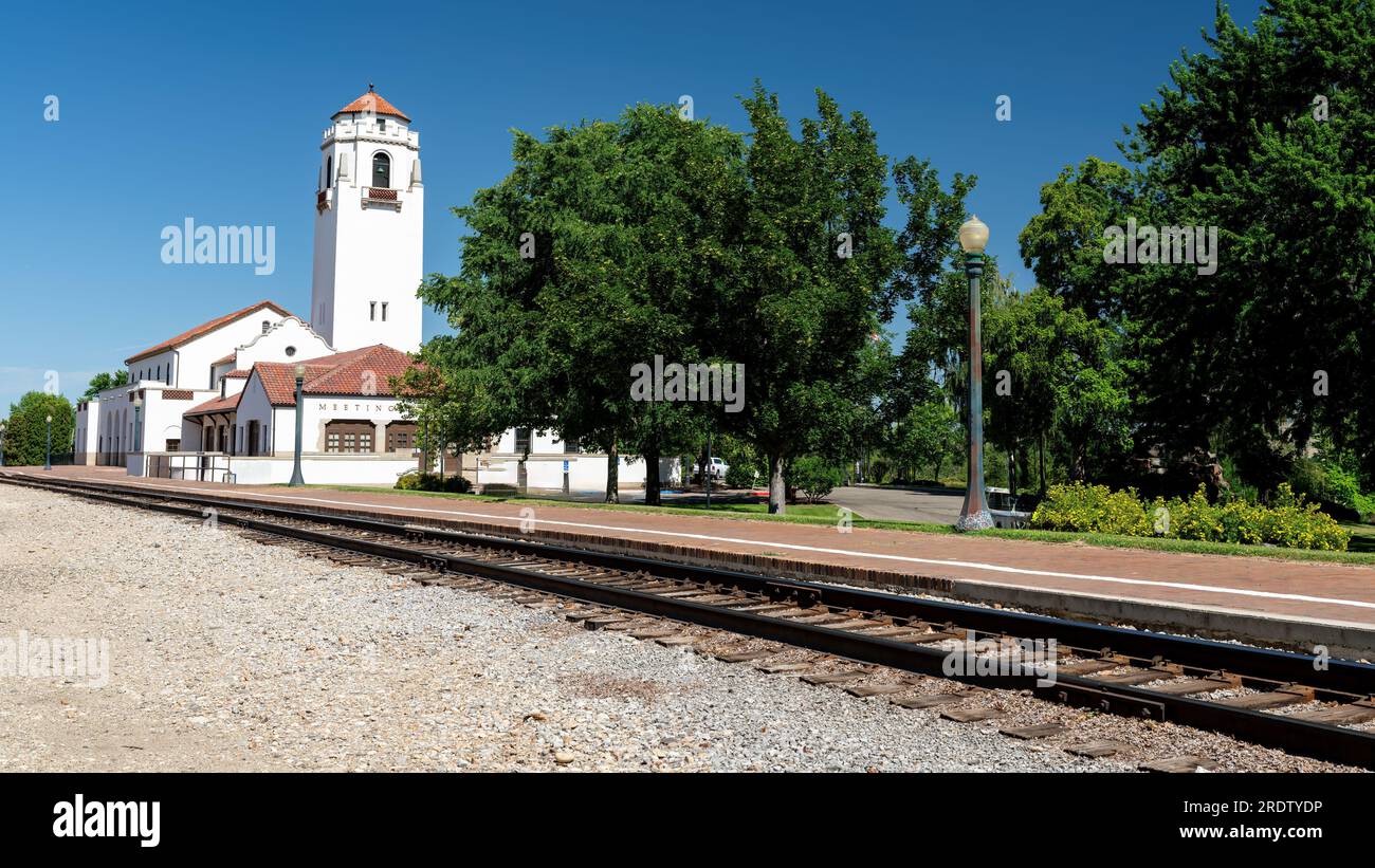 Train depot and tracks near a city park in Boise Idaho Stock Photo - Alamy