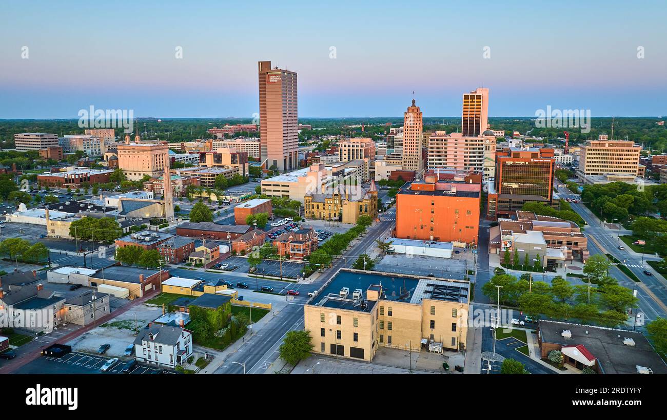 Sunrise off building skyscraper windows City of Churches downtown Fort ...