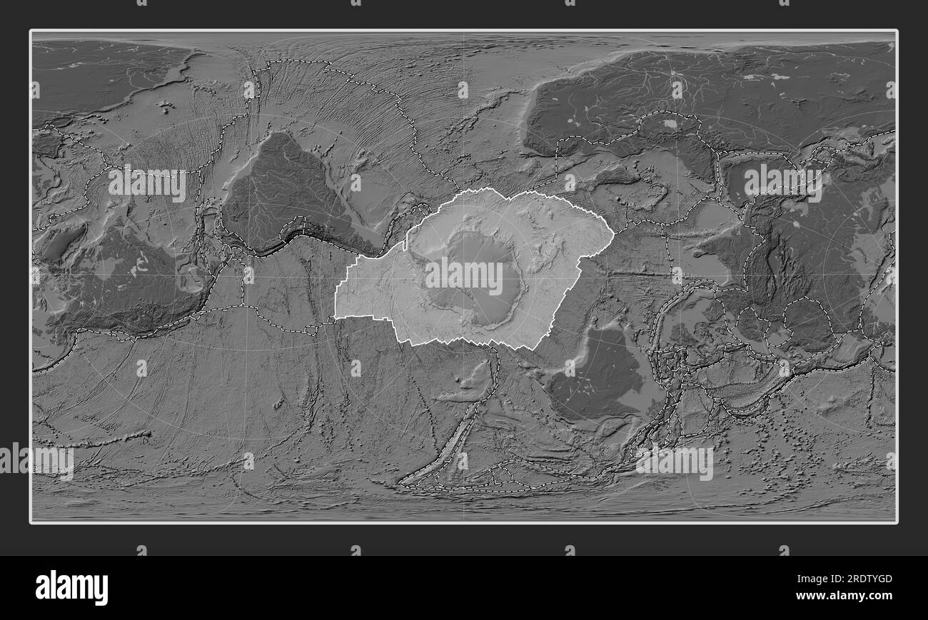 Antarctica tectonic plate on the bilevel elevation map in the Patterson ...