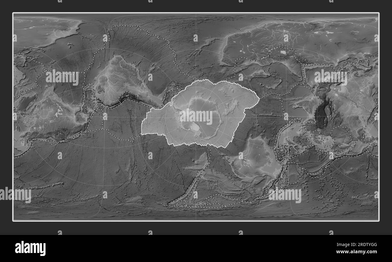 Antarctica tectonic plate on the grayscale elevation map in the ...