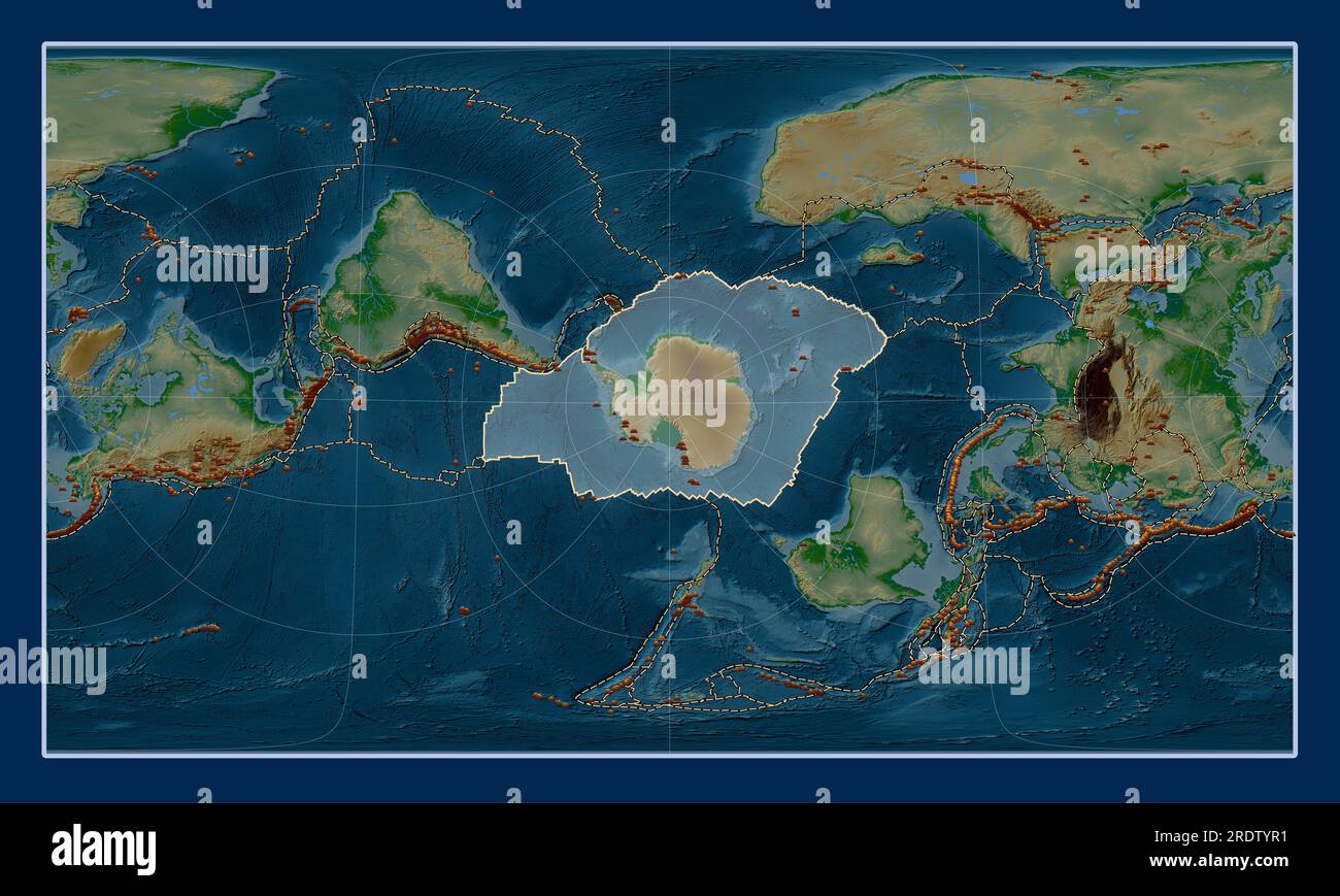 Antarctica tectonic plate on the physical elevation map in the ...