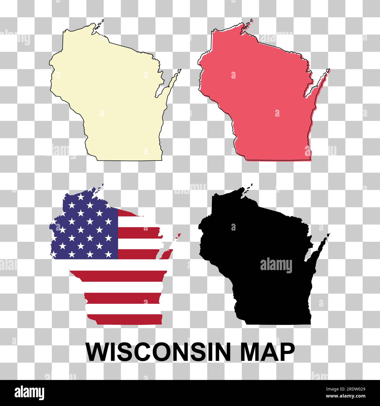 Set of Wisconsin map shape, united states of america. Flat concept icon ...