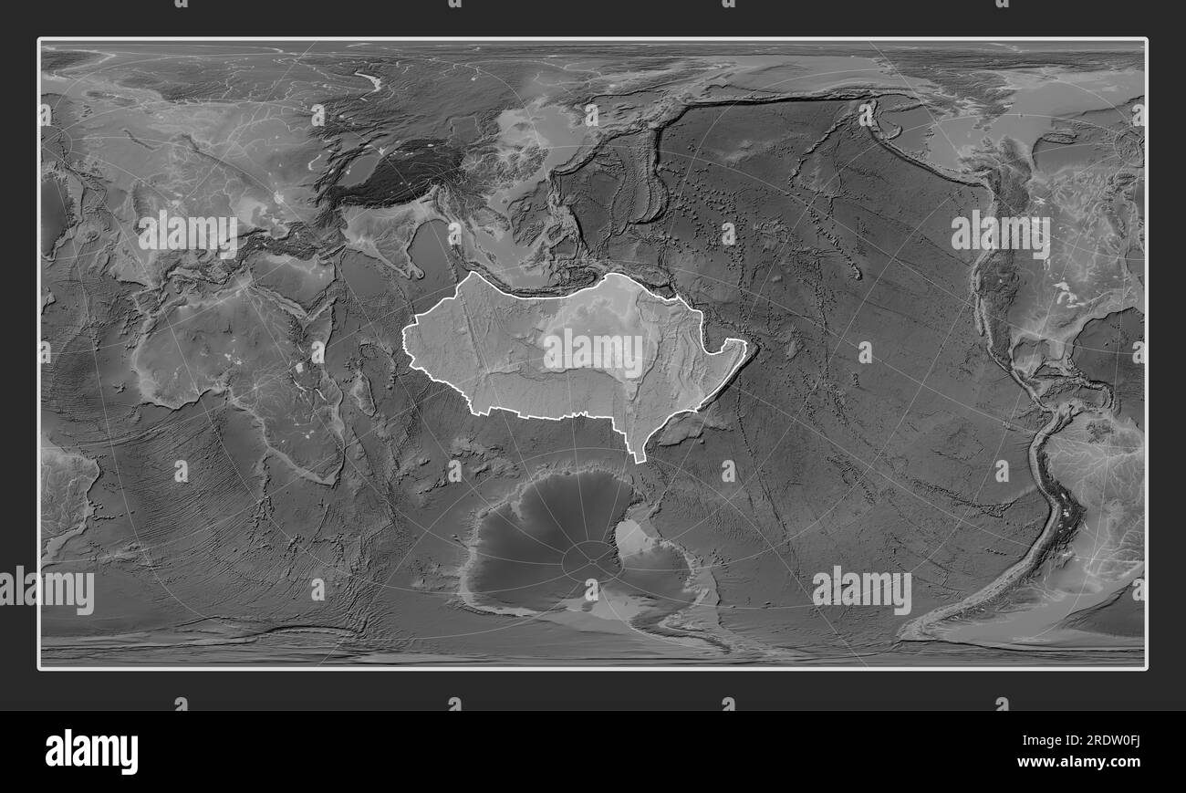 Australian tectonic plate on the grayscale elevation map in the ...