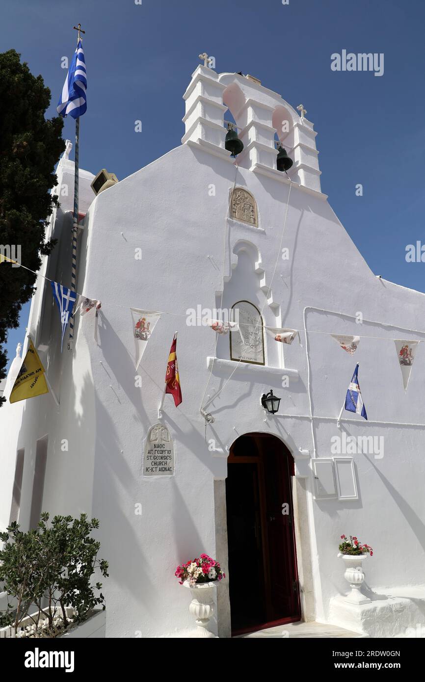 Church of Saint George of the Cyclades island of Mykonos- Greece Stock ...