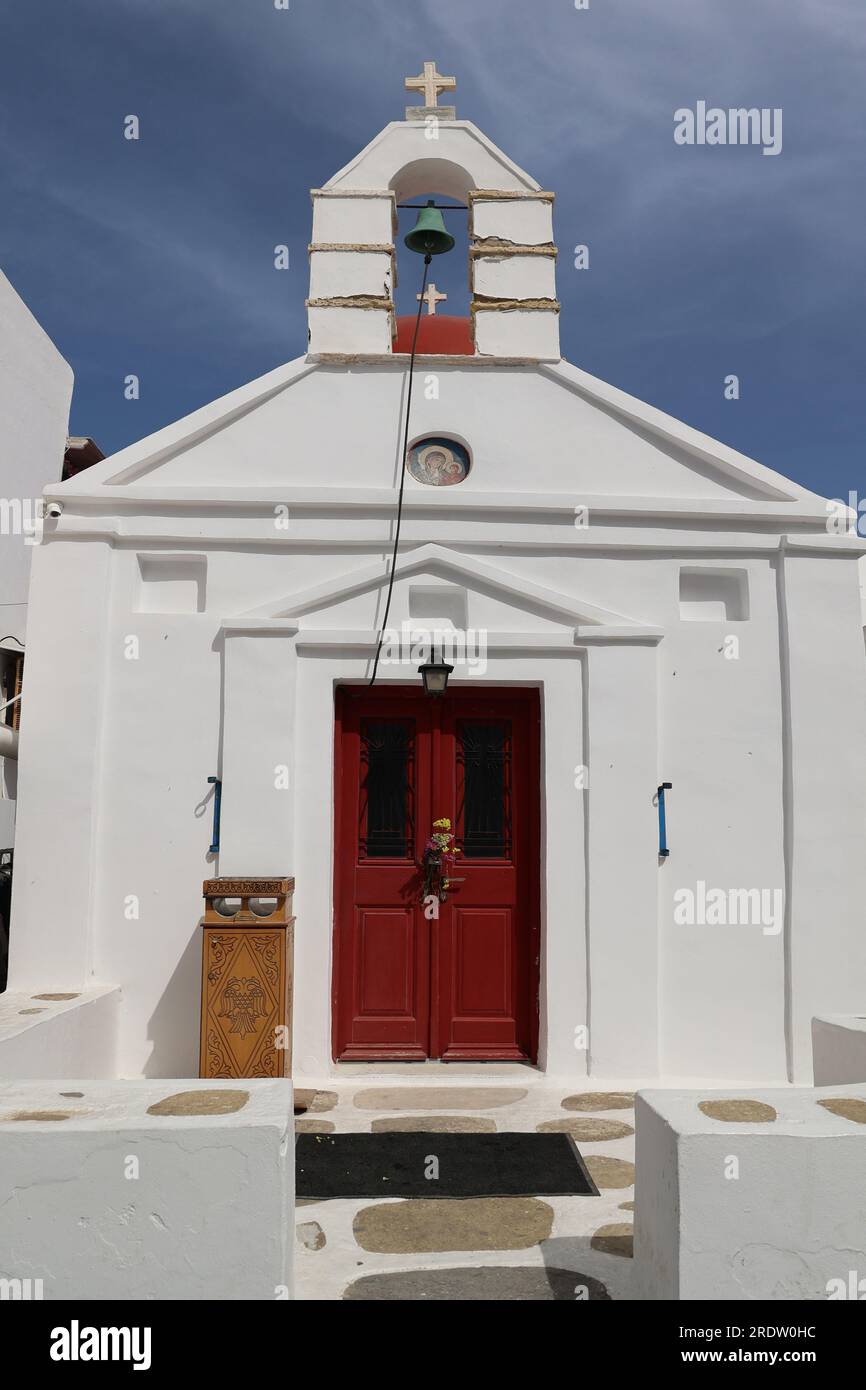 Mykonos-Agia Anna Church– Greek church with a red dome Stock Photo - Alamy