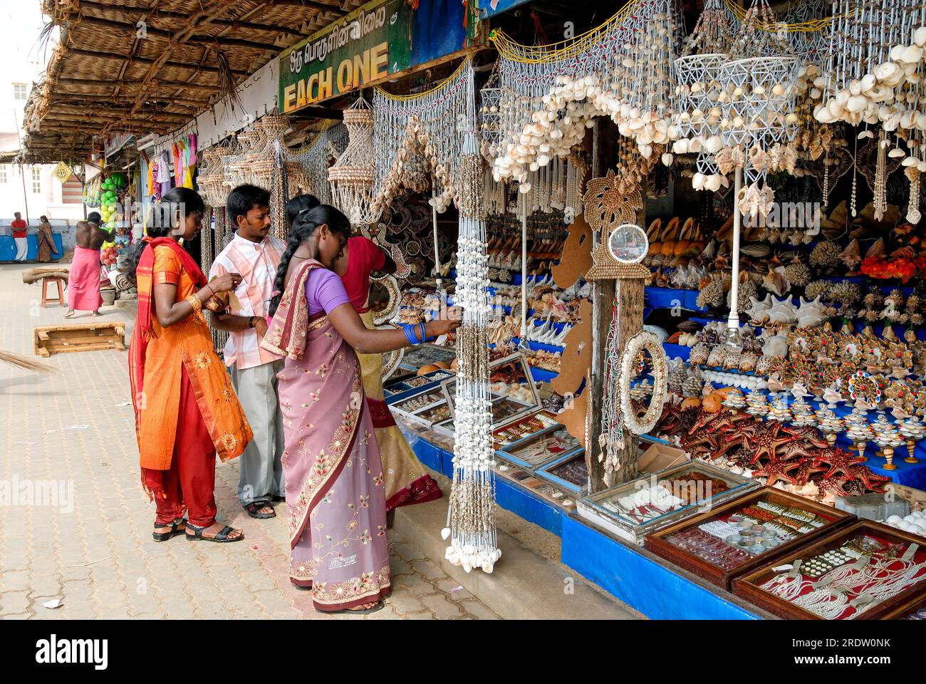 Sea Shells shop in sea shore at Kanyakumari, Tamil Nadu, South India ...
