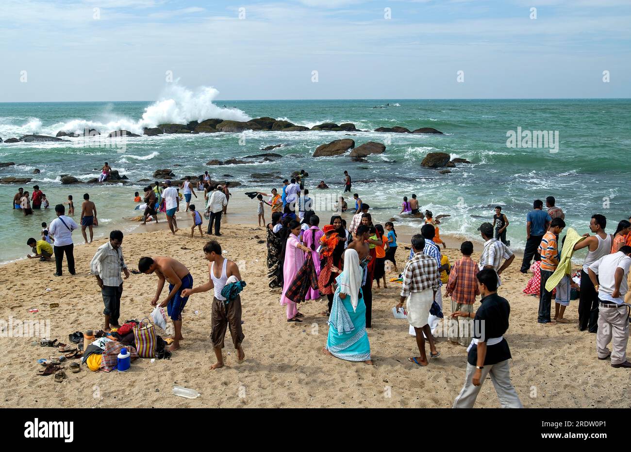 Tourists enjoying beach at Kanyakumari Cape Comorin of Tamil Nadu ...