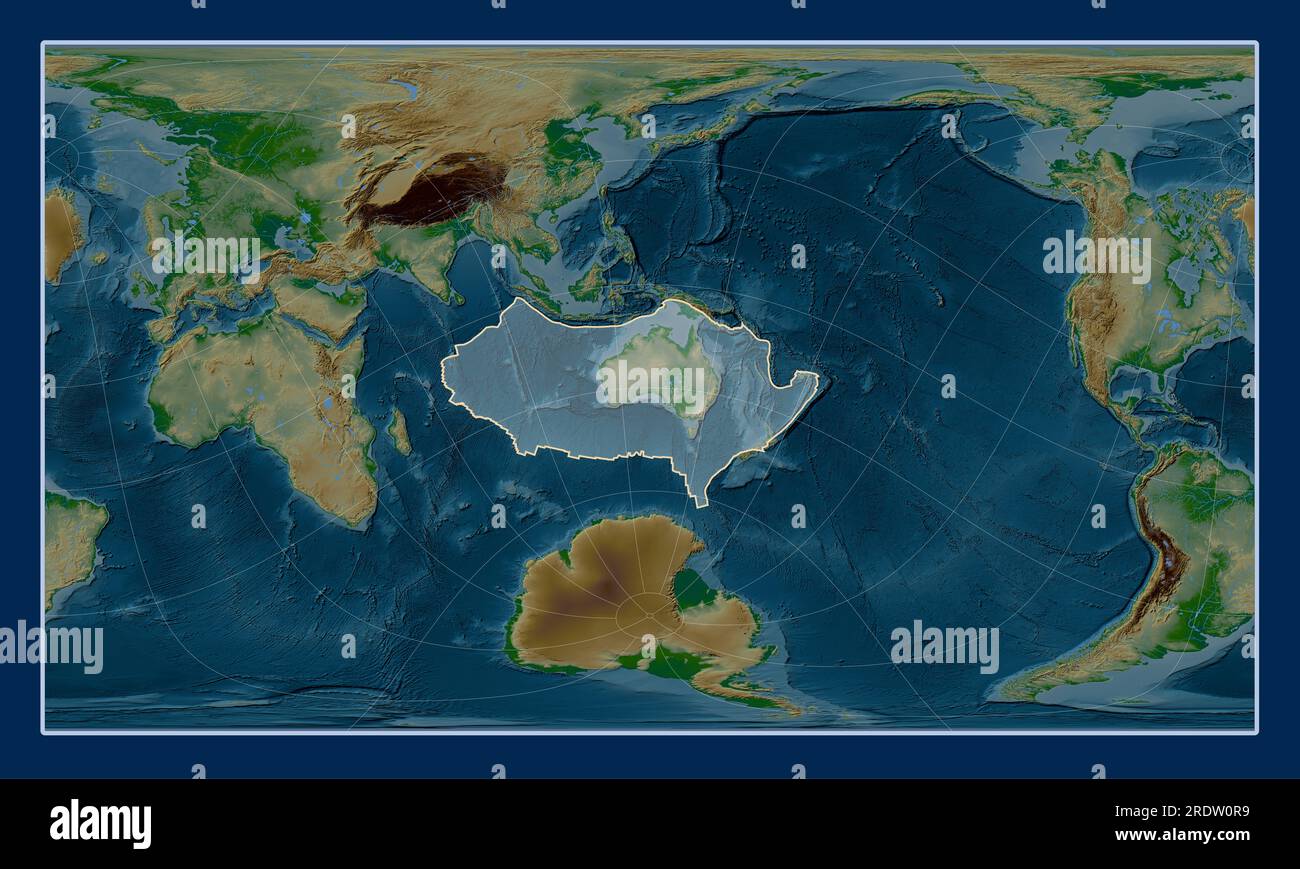 Australian tectonic plate on the physical elevation map in the ...
