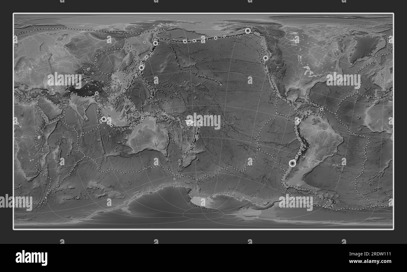 Balmoral Reef Tectonic Plate On The Grayscale Elevation Map In The Patterson Cylindrical Oblique