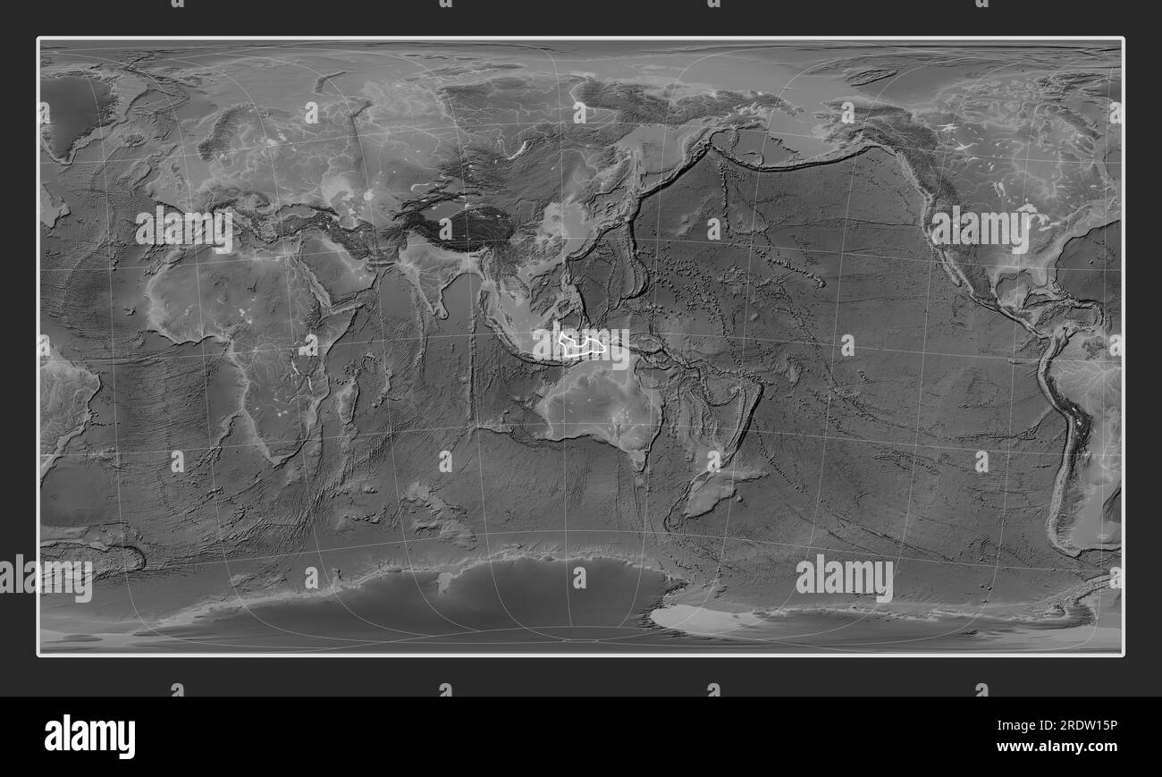 Banda Sea tectonic plate on the grayscale elevation map in the ...